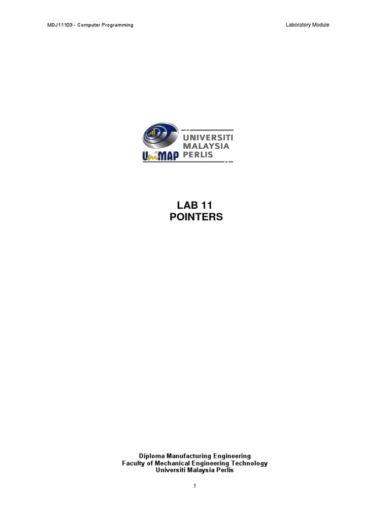 Lab 11 Pointers Mdj11103 Computer Programming Laboratory Module Download Free Pdf Pointer 