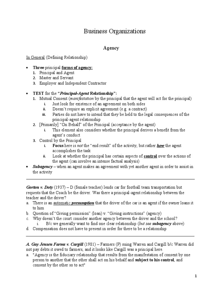 Business Organizations Outline | PDF | Legal Liability | Law Of Agency