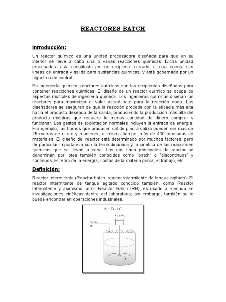 Reactores Batch | PDF | Reactor Quimico | Gases