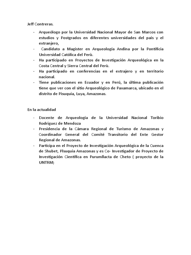 Hoja de Vida Jeff Contreras | PDF