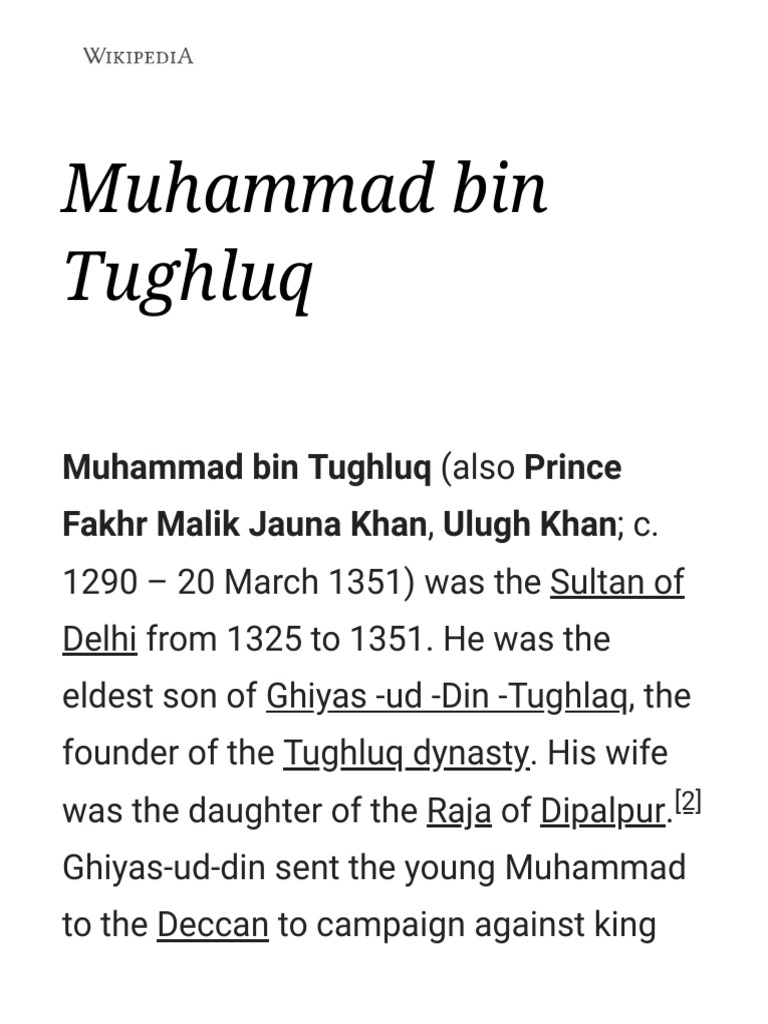Muhammad Bin Tughluq - Wikipedia | PDF