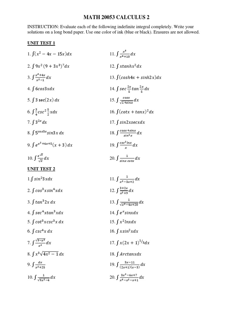 Math 20053 Calculus 2: Unit Test 1 | PDF | Mathematical Analysis | Calculus
