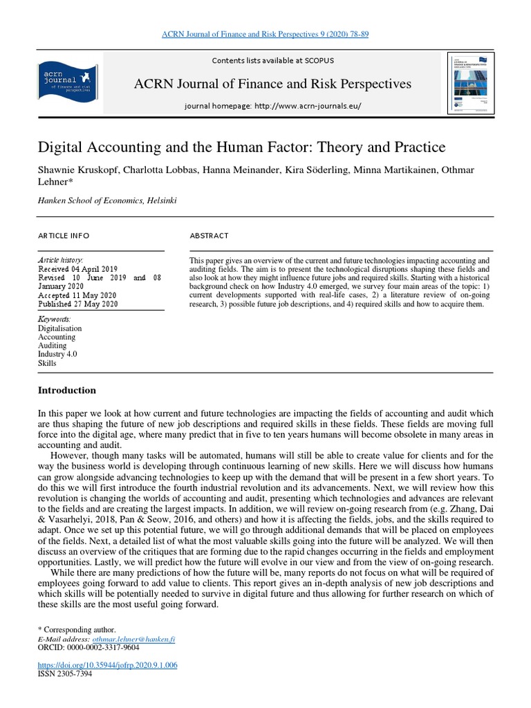 Digital Accounting and The Human Factor: Theory and Practice | PDF ...