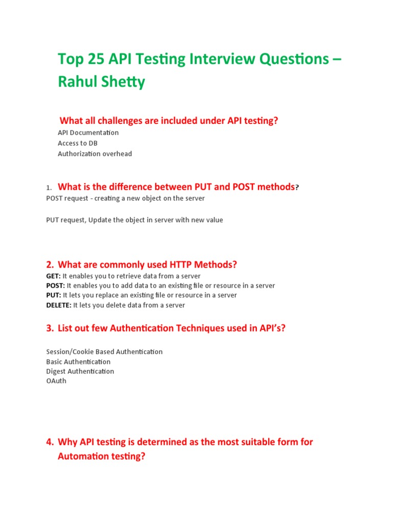 Api Interview Questions | PDF | Representational State Transfer | Hypertext Transfer Protocol