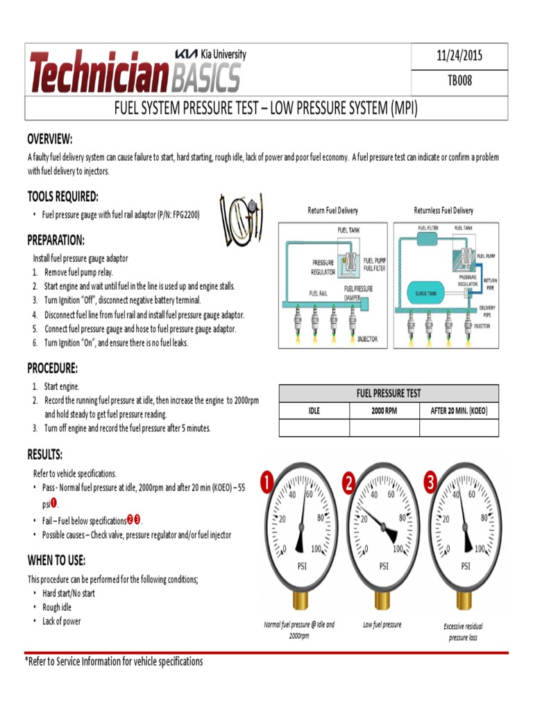 Fuel Pressure Test Procedure TB008 | PDF | Internal Combustion Engine ...