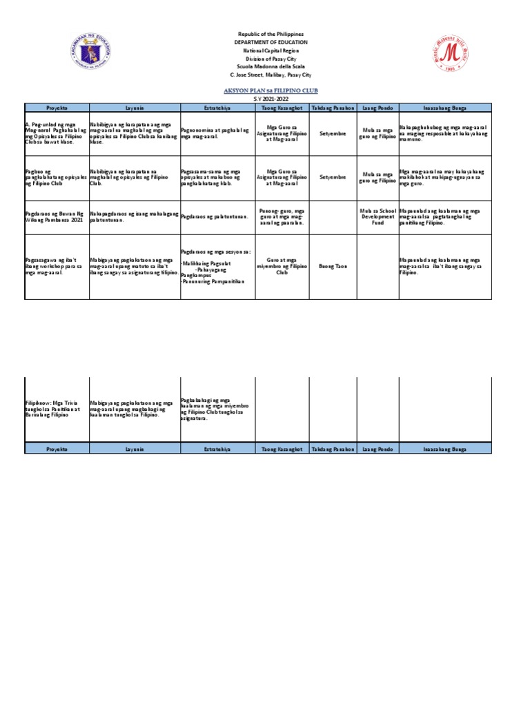 Filipino Action Plan 19 | PDF