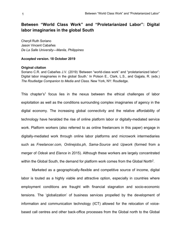 SORIANO, Cherryl - Digital Labor Imaginaries in The Global South | PDF | Labour Economics ...