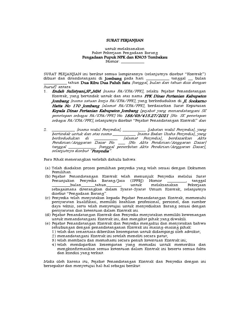 Draft Kontrak Pupuk 2021 | PDF