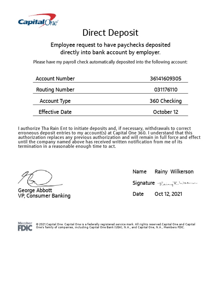 Bank Direct Deposit | PDF