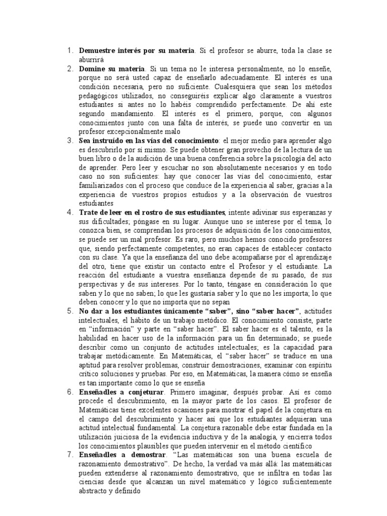 10 Mandamientos Del Profesor Polya | PDF