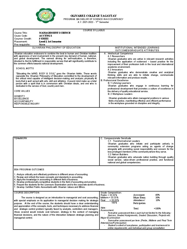 Syllabus Management Science | PDF | Strategic Management | Educational ...