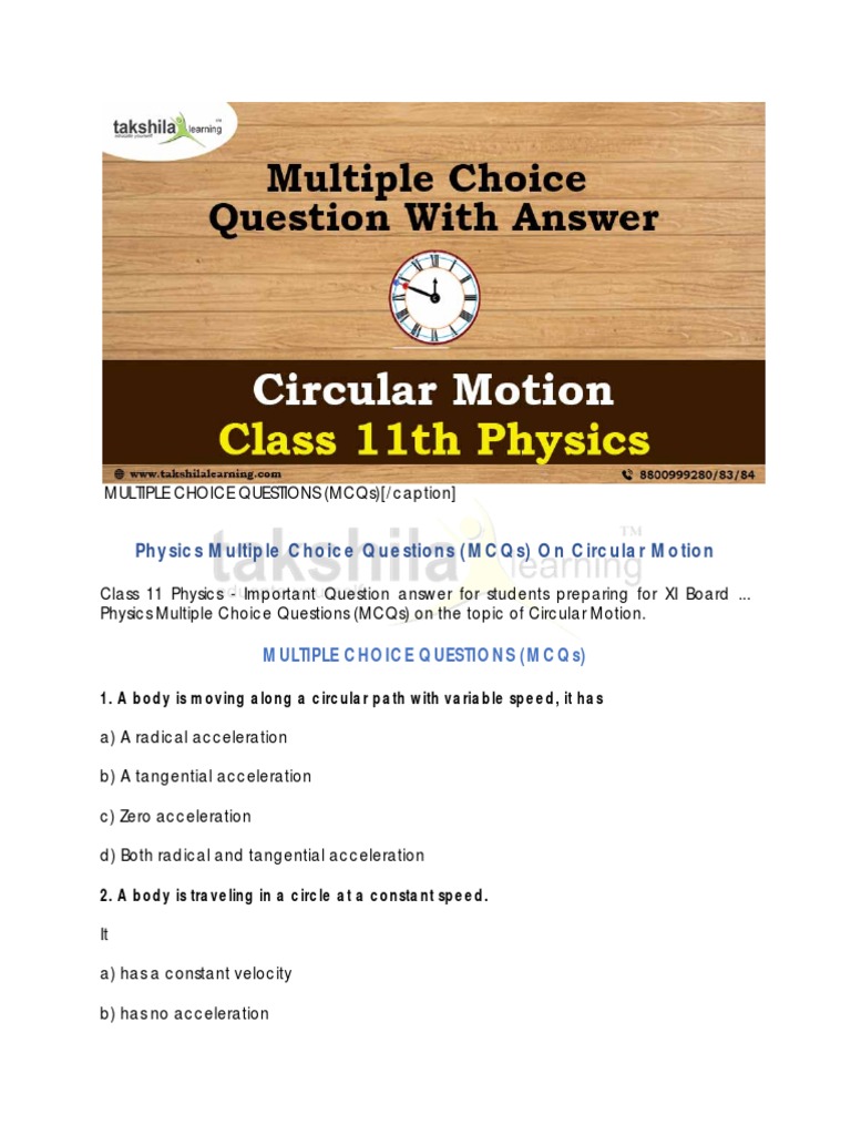 Class 11 Physics Multiple Choice Questions - MCQs - With Answer On ...
