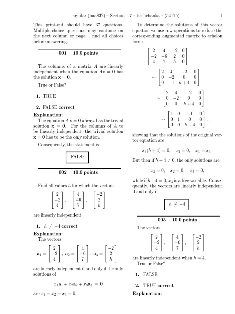Linear Algebra Practice Problems M340L UT Austin | PDF | Matrix ...