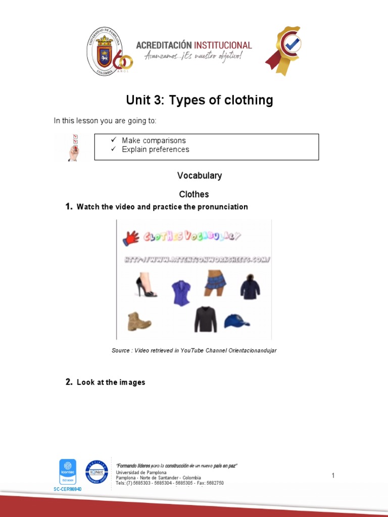 Unit 3: Types of Clothing: in This Lesson You Are Going To: Make ...
