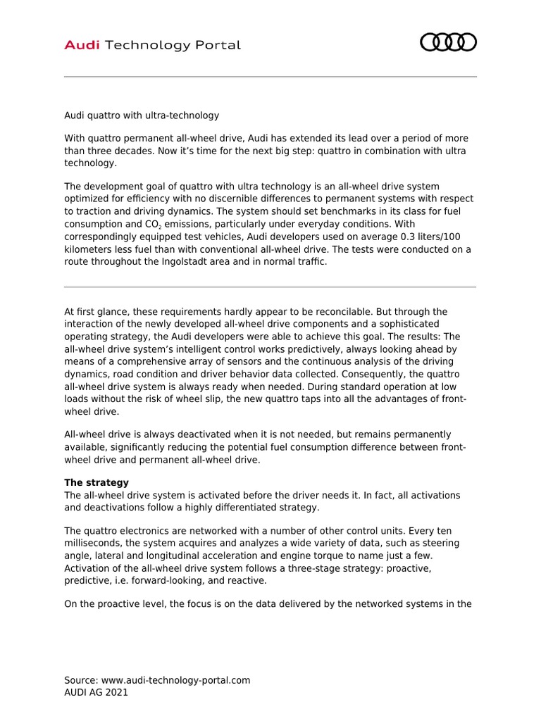 ATP Audi Quattro With Ultra Technology en | PDF | Clutch | Transport