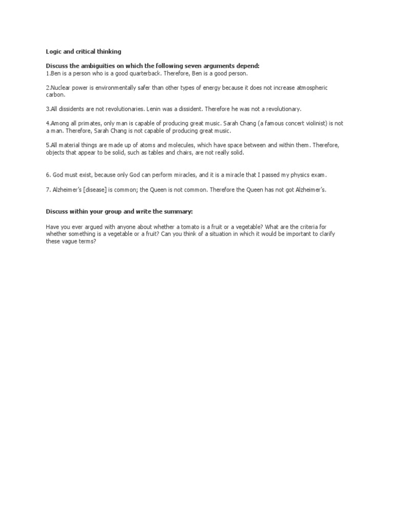 Logic and Critical Thinking Activity | PDF