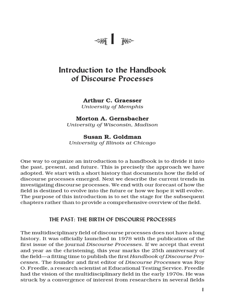 Introduction To The Handbook of Discourse Processes: Arthur C. Graesser | PDF | Psychology ...