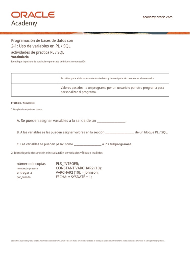 PLSQL 2 1 Practice - En.es | PDF | Pl / Sql | Gestión de datos PLSQL 2 1 Practice - En.es | PDF | Pl / Sql | Gestión de datos