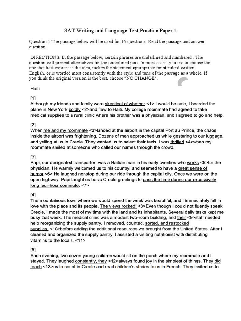 SAT Writing and Language Test Practice Paper 1 | PDF