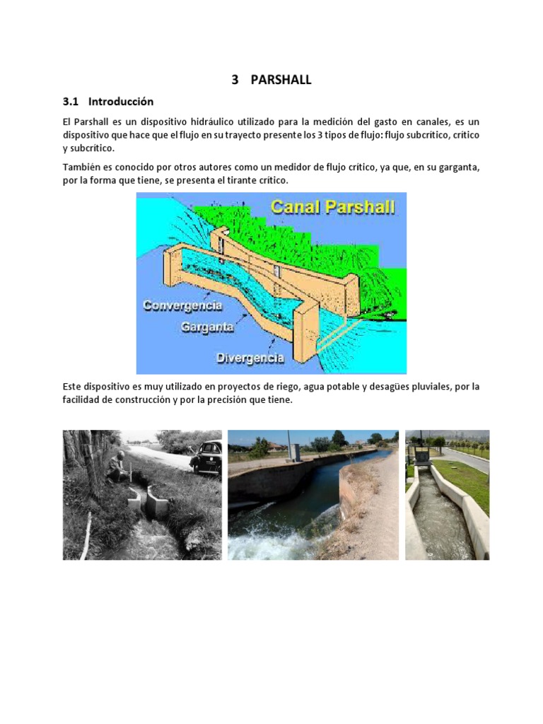 Parshall | PDF | Descarga (hidrología) | Agua y el medio ambiente