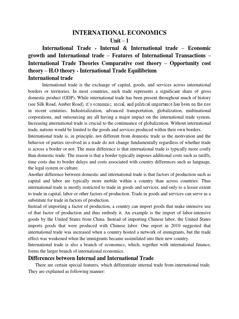 International Economic Notes | PDF | Terms Of Trade | International Trade
