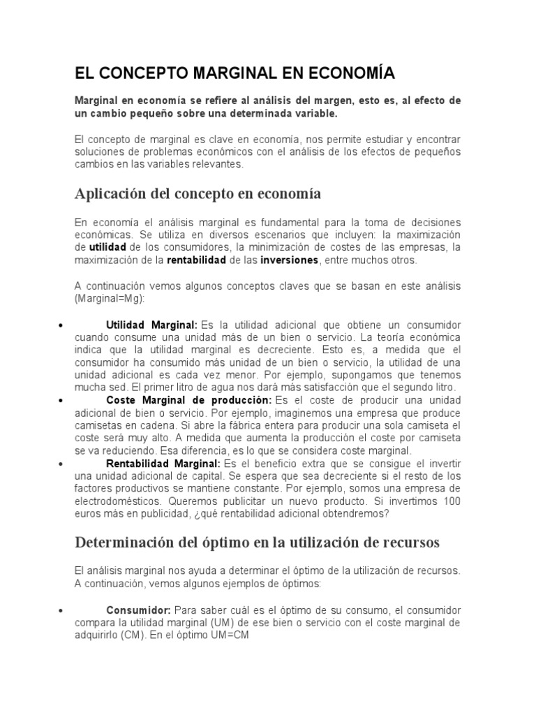 Concepto Marginal, Notas de Clase | PDF | Utilidad | Costo marginal