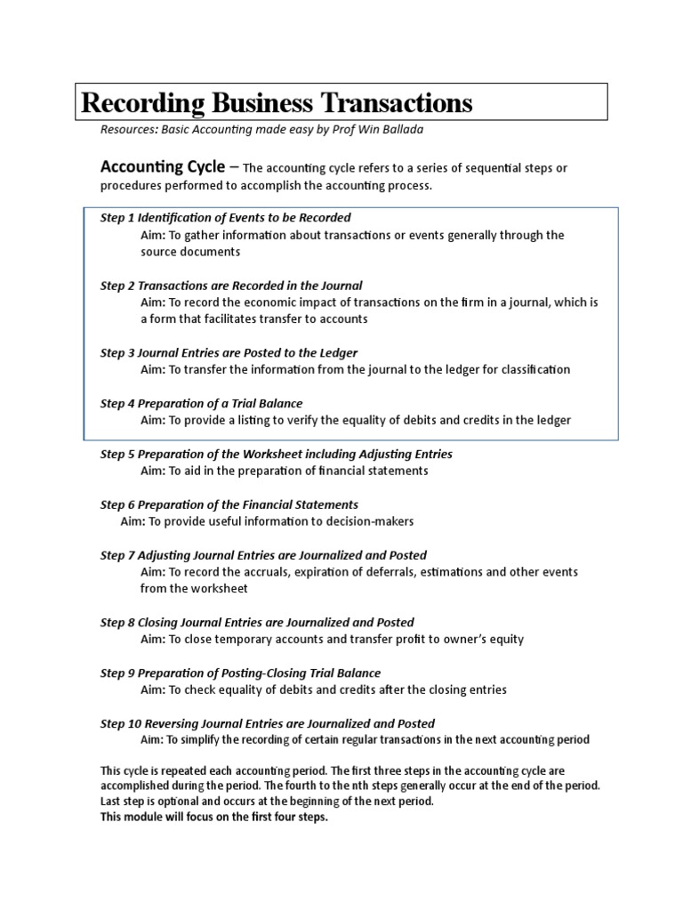 Recording Business Transaction | PDF | Debits And Credits | Service ...