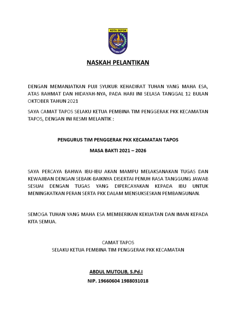 I. C. Naskah Pelantikan Pengurus | PDF