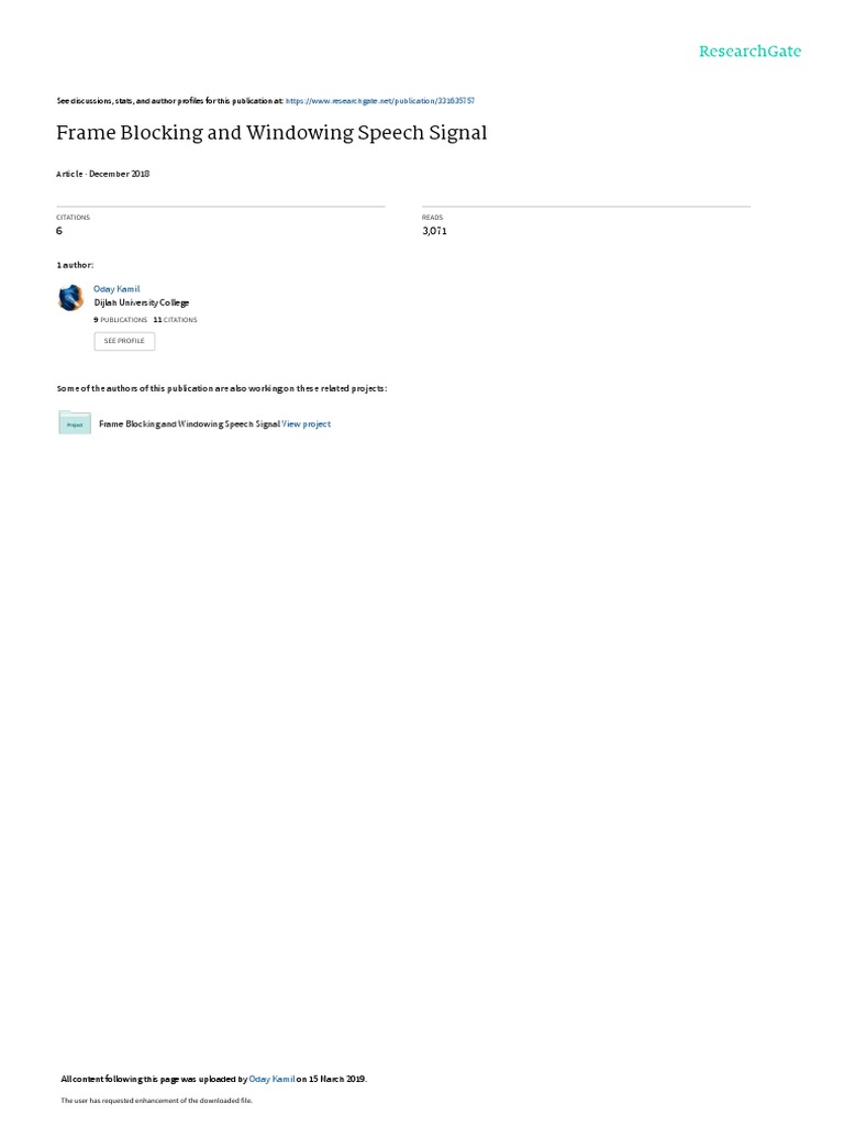 Frame Blocking and Windowing Speech Signal: December 2018 | PDF | Speech Recognition | Computer ...