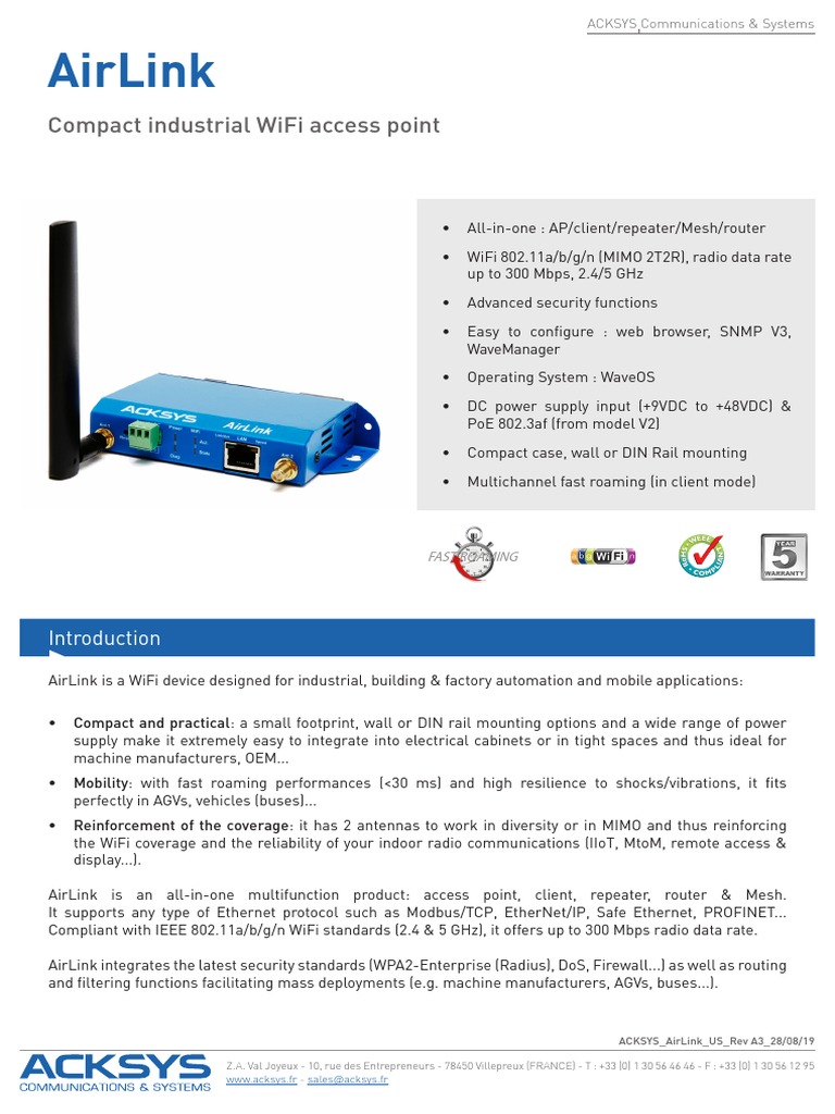 Airlink: Compact Industrial Wifi Access Point | PDF | Wi Fi | Ieee 802.11