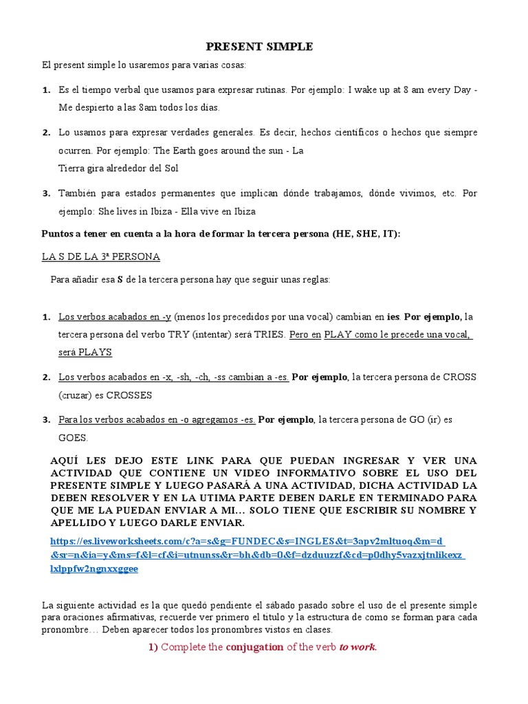 Present Simple Explicacion y Ejercicios | PDF | Verbo