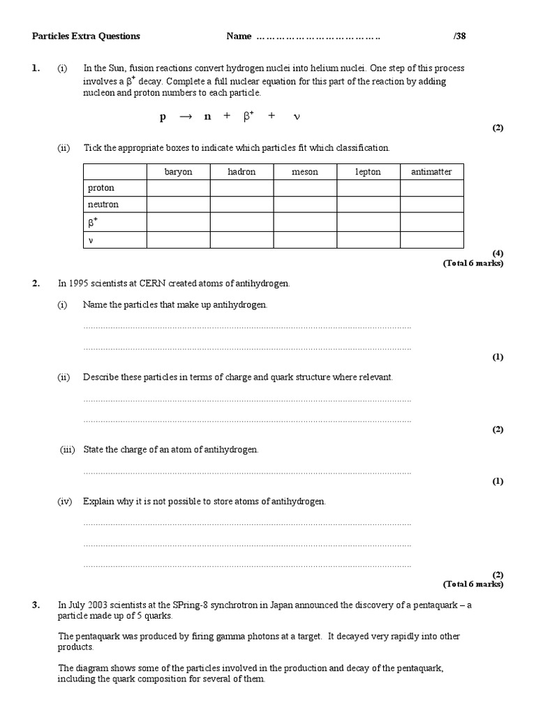 Particle Physics Extra Questions: Document Providing Multiple Choice ...