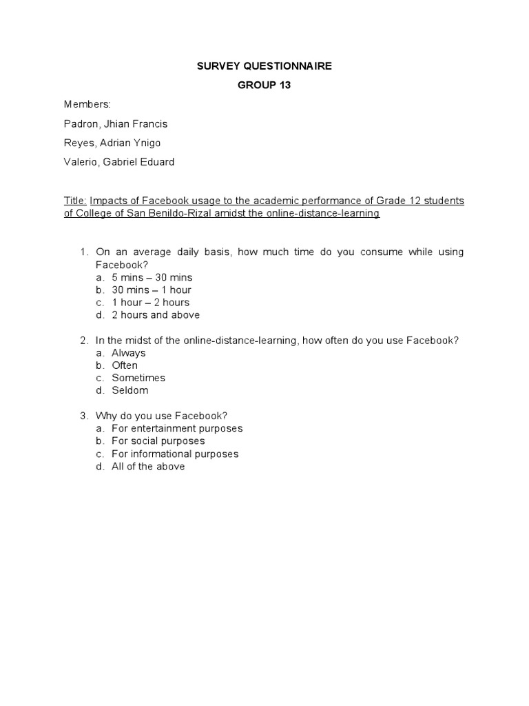 Survey Questionnaire Revised | PDF | Communication | Cognition