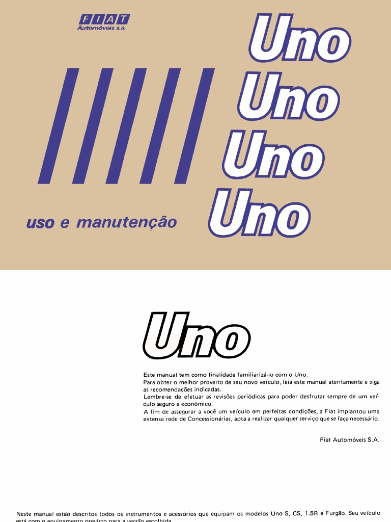 Fiat Uno S - CS - 1.5R 1989 Manual Do Proprietário | PDF