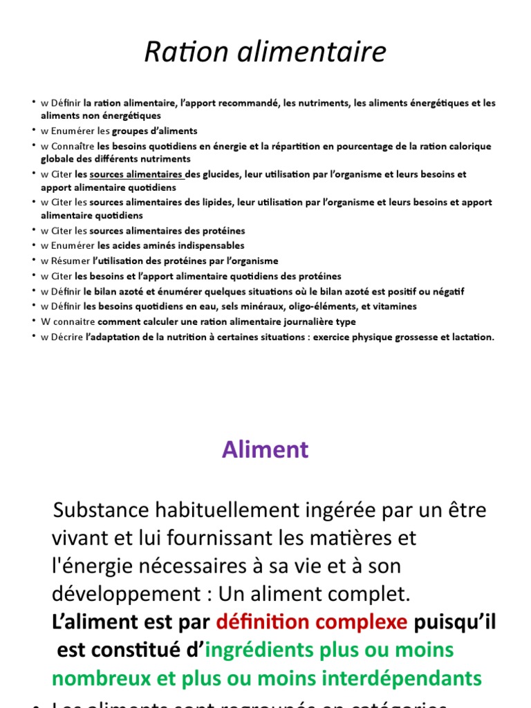 Définition et Types de Rations Alimentaires | PDF | Nutriments | Manger