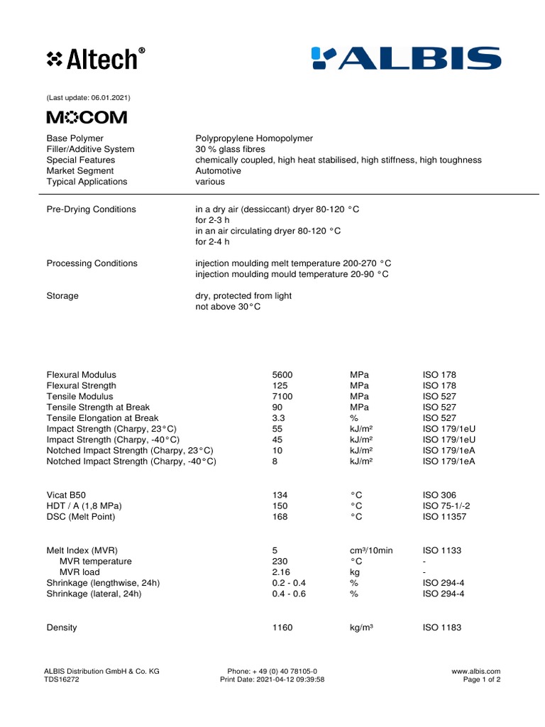 ALTECH PP-H A 2030/750 GF30 CP: Technical Data Sheet | PDF | Polymers ...
