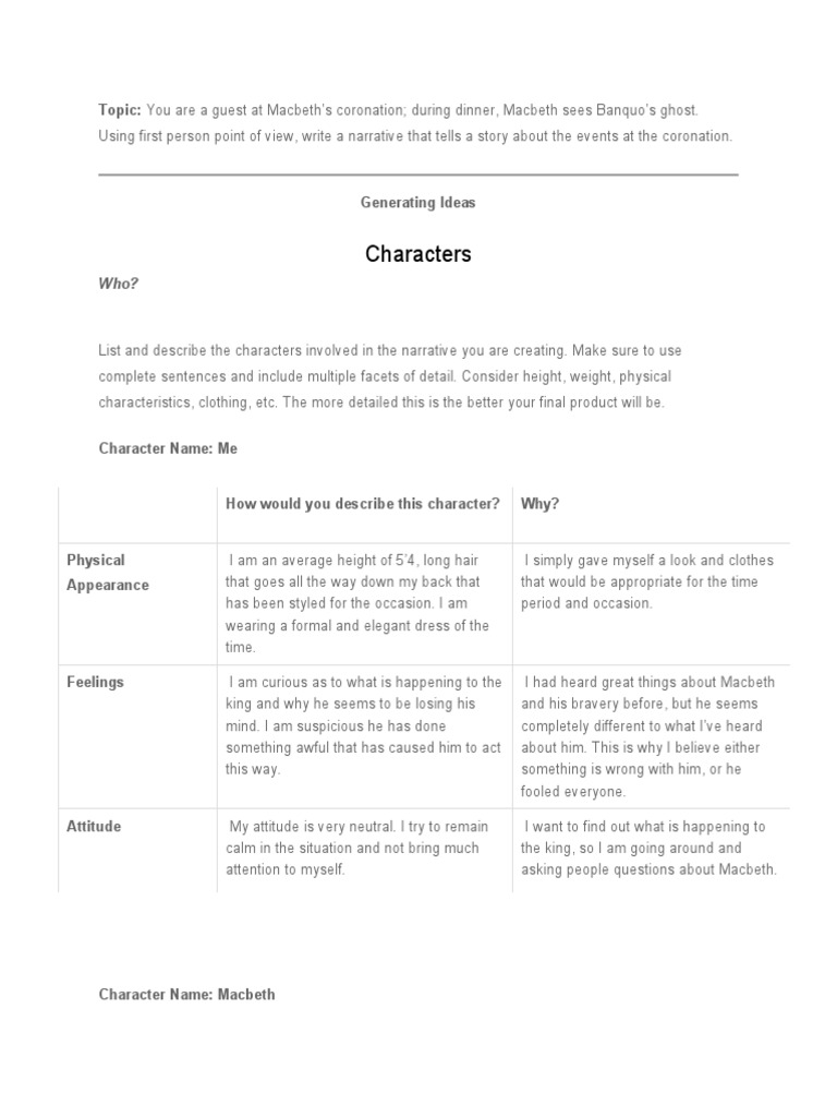 Pre Writing Graphic Organizer | PDF | Macbeth | Narration