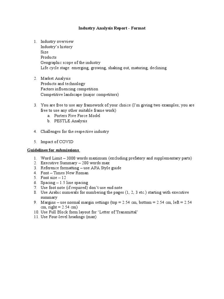 Industry Analysis Report - Format | PDF