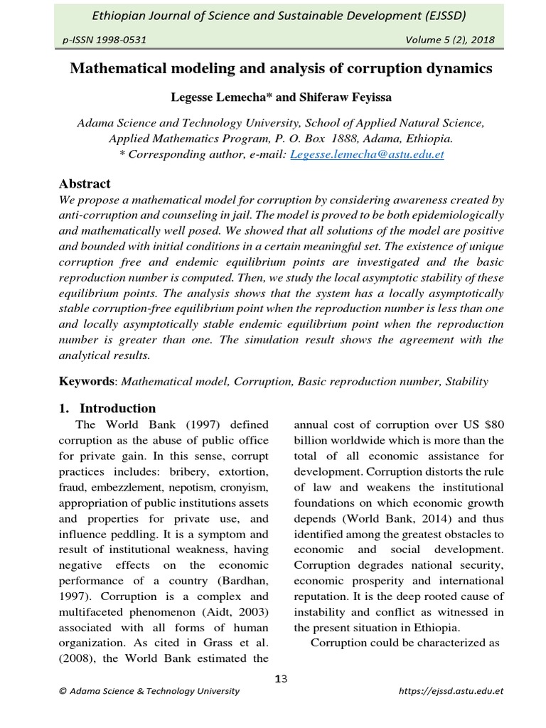 Mathematical Modeling and Analysis of Corruption Dynamics | PDF | Stability Theory | Mathematics