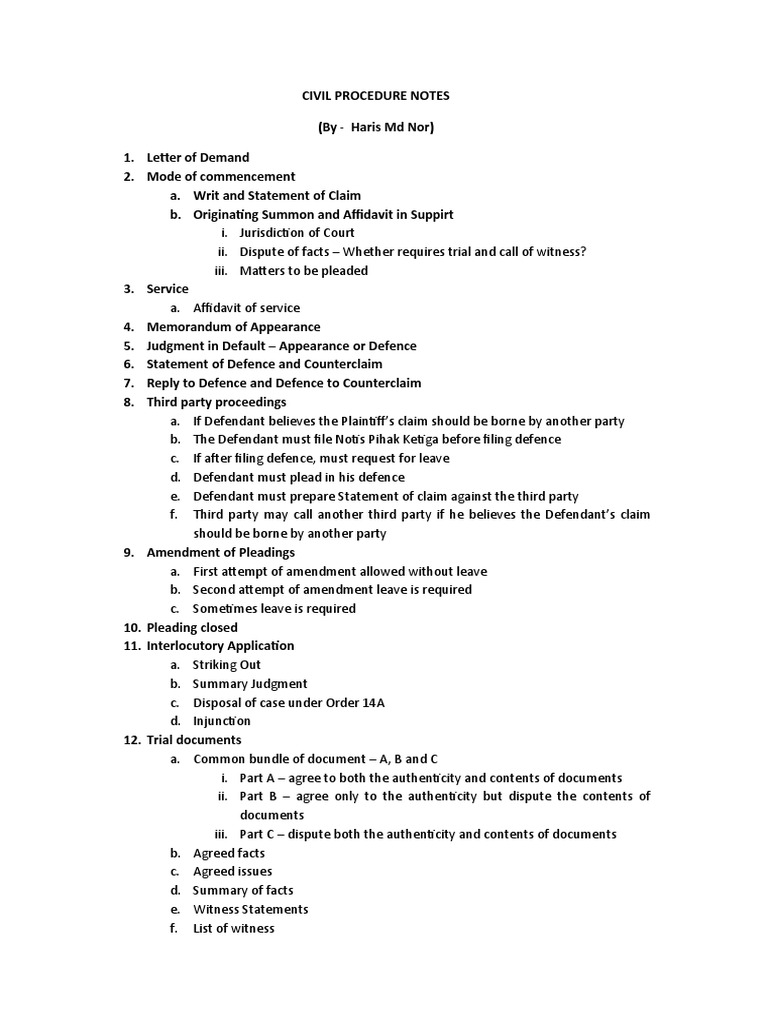 Civil Procedure Notes | PDF | Judgment (Law) | Common Law