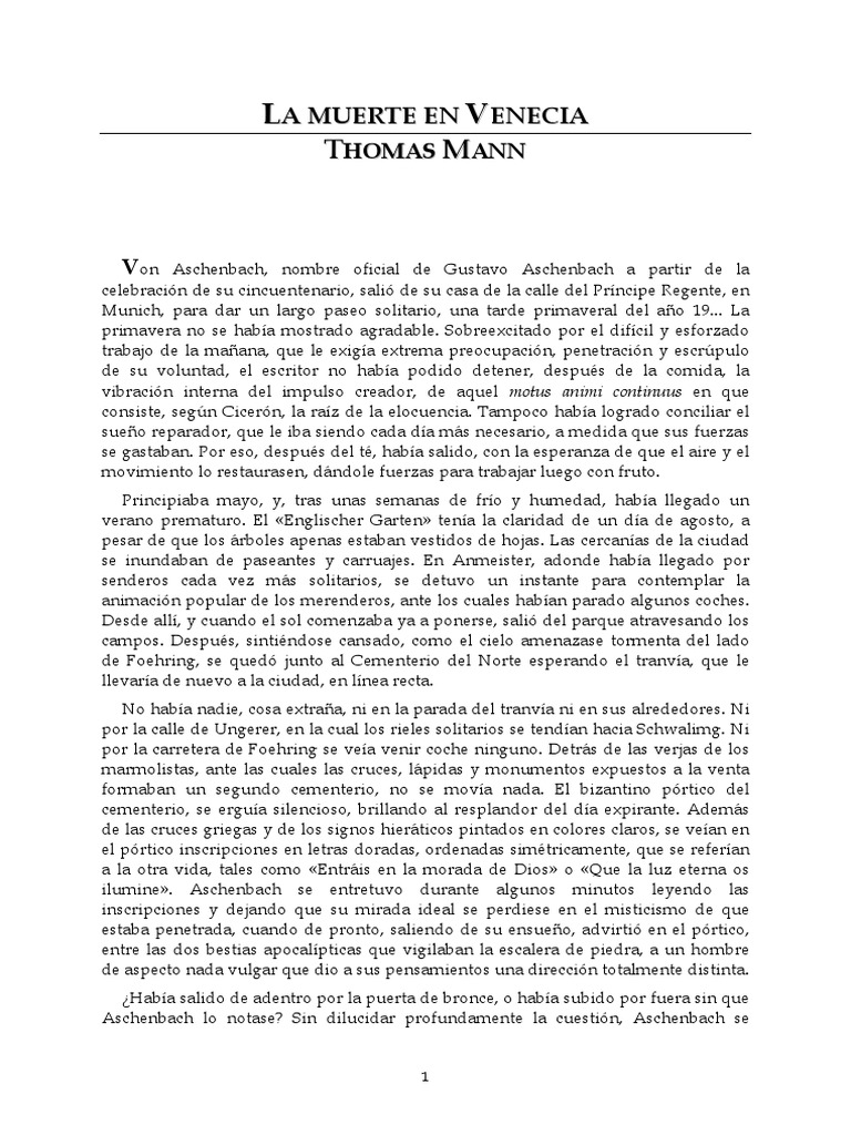 Thomas Mann - La Muerte en Venecia | PDF | Moralidad
