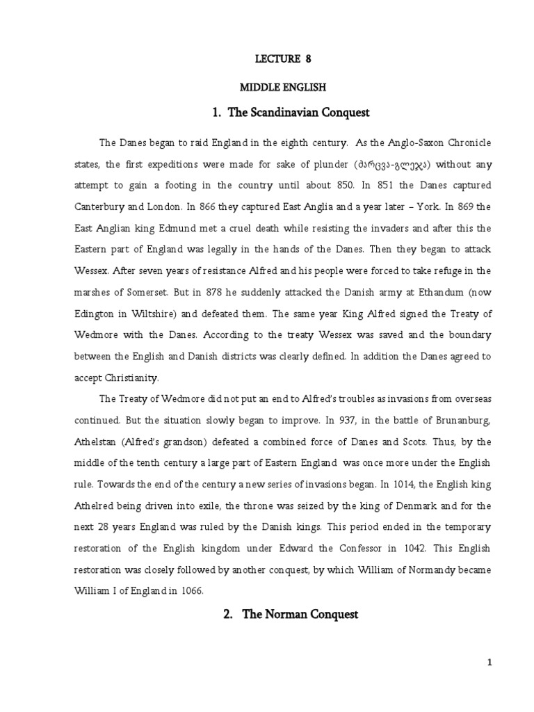 Lecture 8. Middle English. Scandinavian and Norman Conquests. | PDF ...