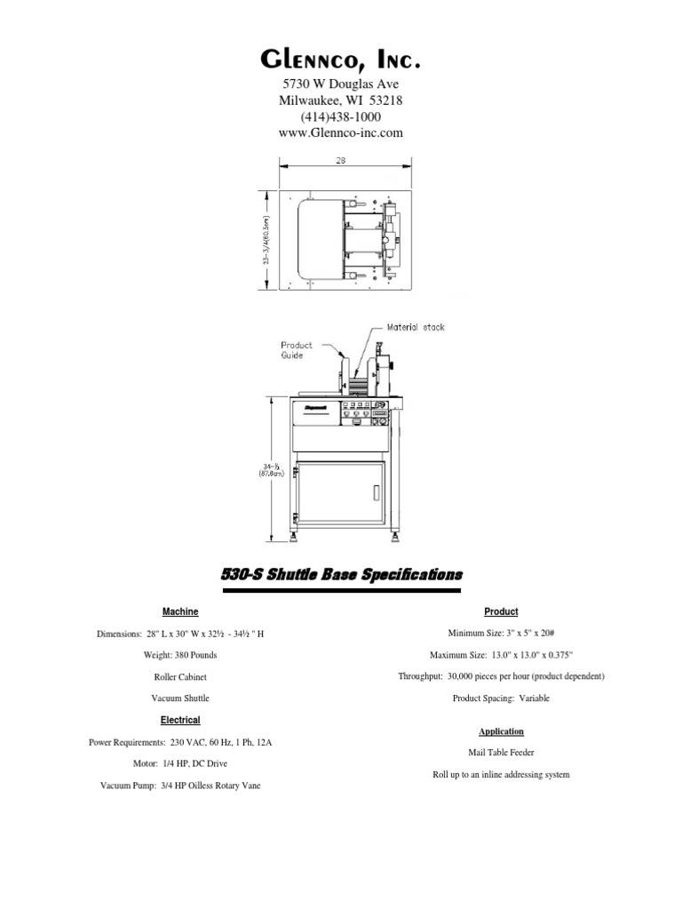 Glennco Shuttle Base Specs | PDF | Equipment | Electrical Engineering