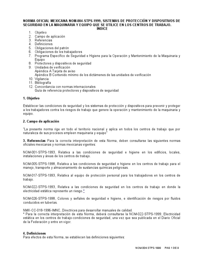 Nom 004 STPS 1999 | PDF | Riesgo | Electricidad