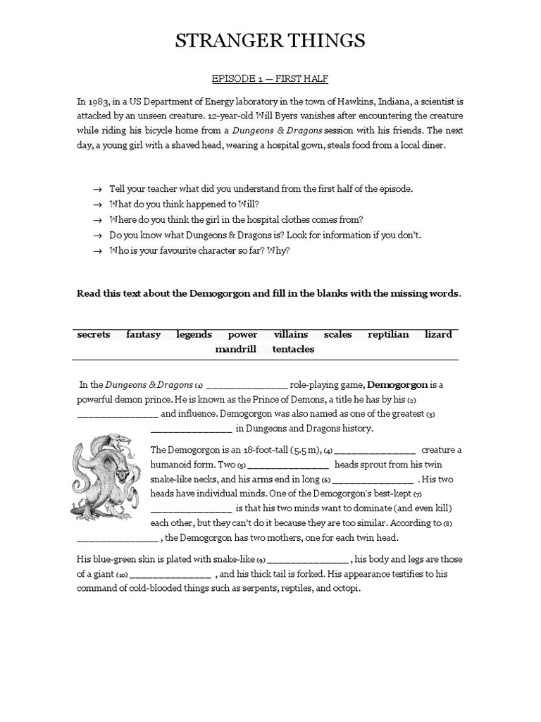 Stranger Things TV Show Episode 1 Activities CLT Communicative Language ...