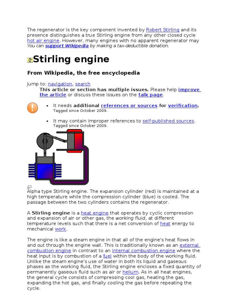 Stirling Engine: From Wikipedia, The Free Encyclopedia | PDF | Internal ...