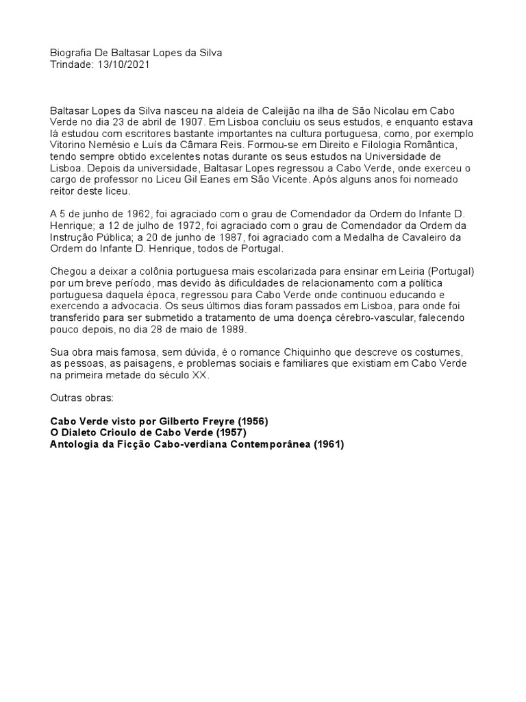 Biografia de Baltasar Lopes | PDF