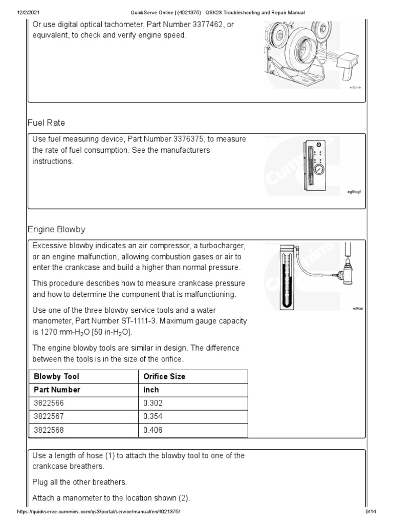 Fuel Rate: Blowby Tool Orifice Size Part Number Inch | PDF | Engines ...