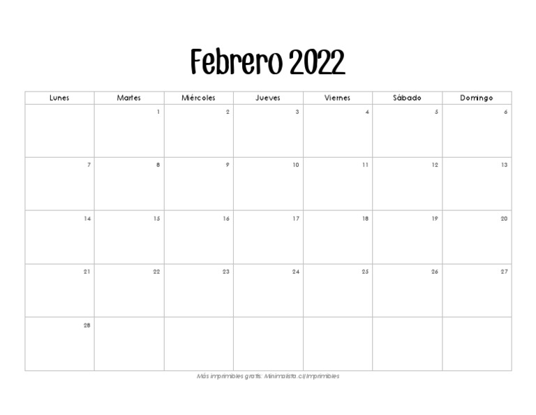 Calendario Imprimible Febrero 2022 | PDF