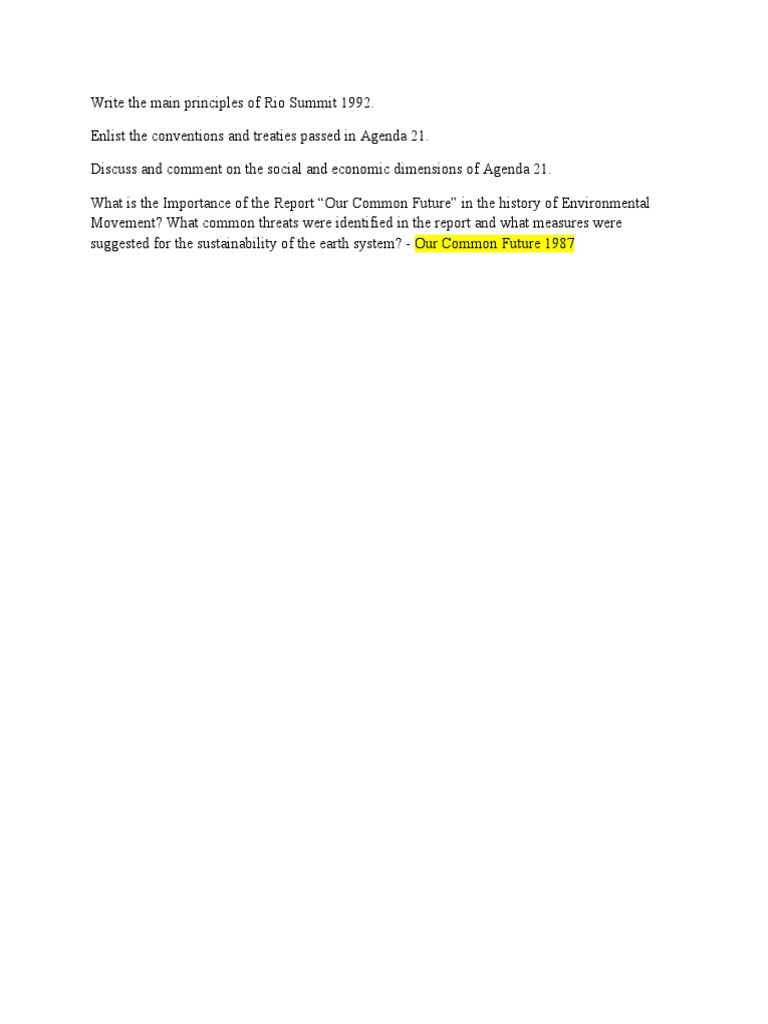 Principles and Agenda of Rio Summit 1992 | PDF